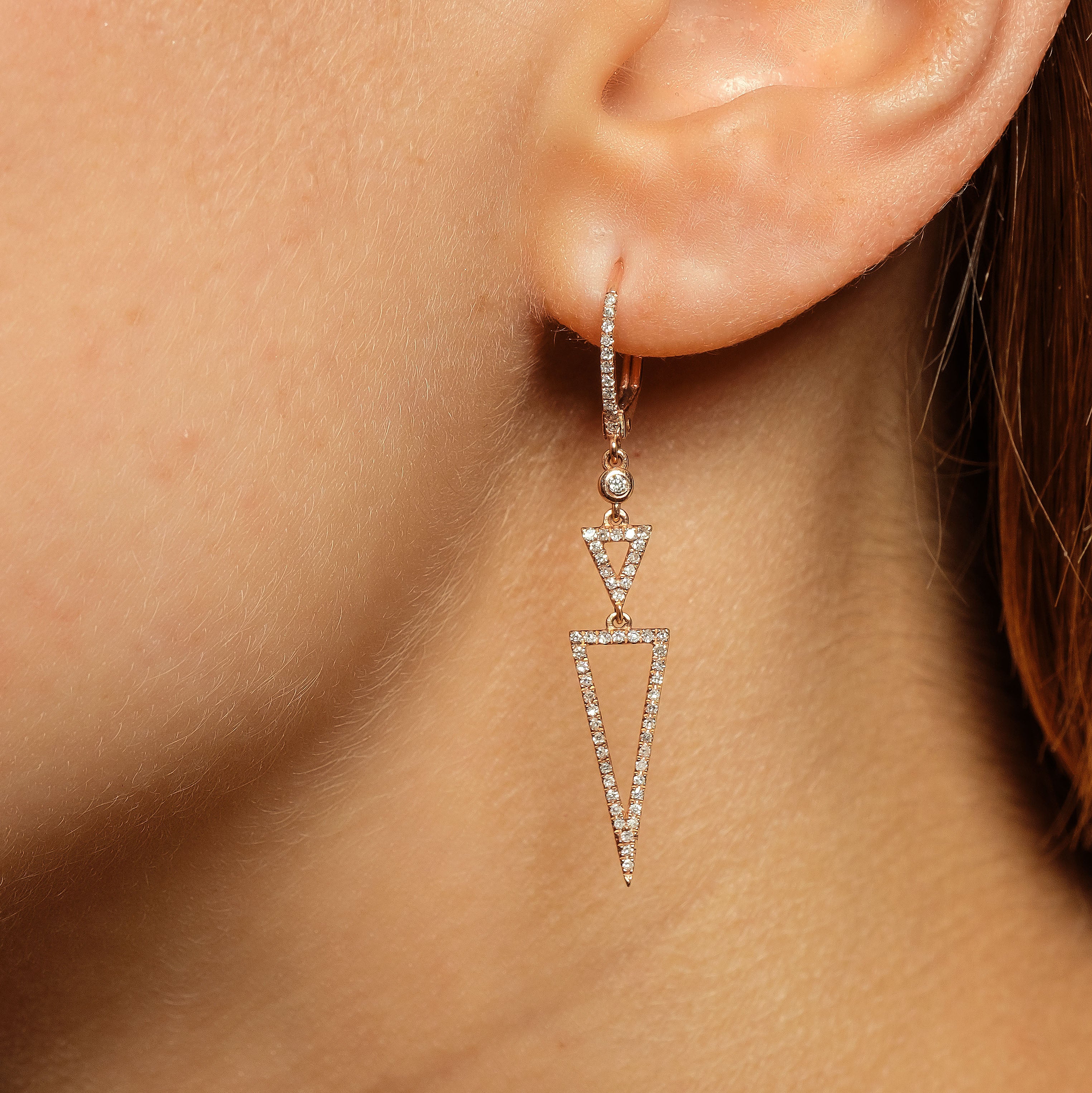 14k rose gold diamond triangle drop earrings – Ellie Jay